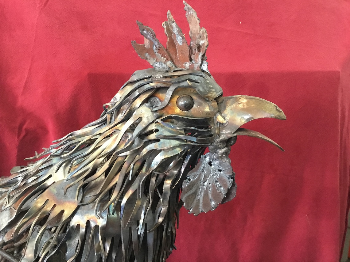 Hand Made Scrap Metal Art Rooster Sculpture Life Sized - Etsy