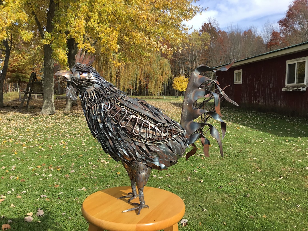 Hand Made Scrap Metal Art Rooster Sculpture Life Sized - Etsy