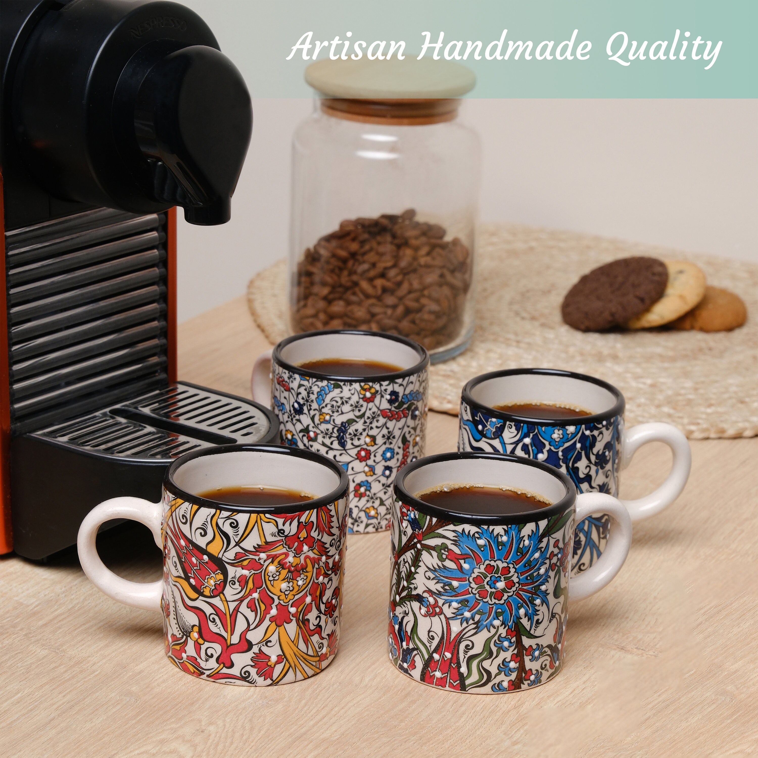 Ceramic Espresso Cups, 5 Oz Espresso Cups Set of 4, Handmade Espresso ...