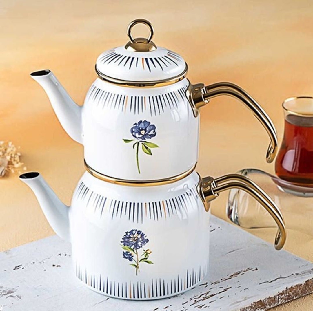 Enamel Teapot Set White, Turkish Teapot Set, Turkish Samovar Tea Maker ...