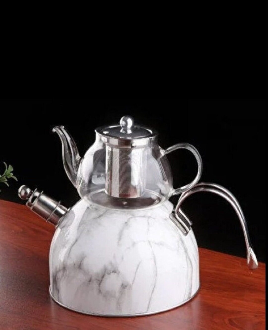 Teapot Set With Silvet Marble Pattern, Turkish Teapot Set, Turkish ...