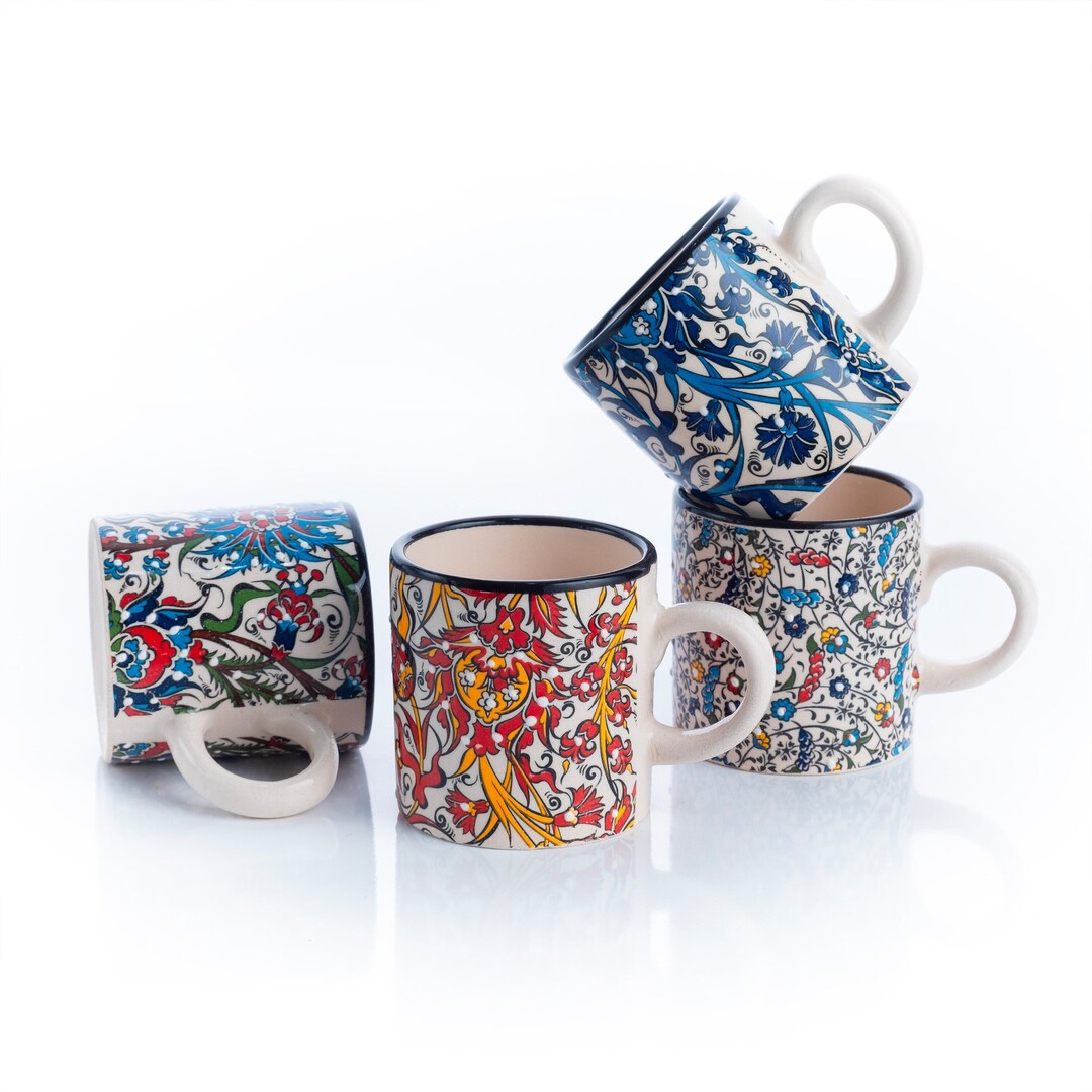 Ceramic Espresso Cups, 5 Oz Espresso Cups Set of 4, Handmade Espresso ...