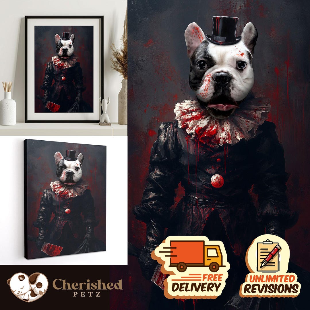 Custom Pet Portrait Horror Clown Art, Terrifier Dog Portrait, Cat ...