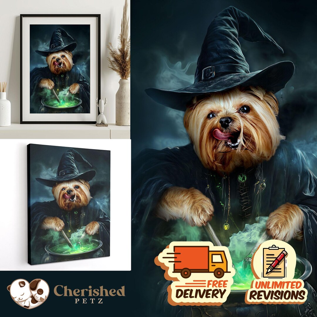 Custom Pet Portrait Witch Pet Portrait, Dog Portrait, Cat Portrait ...