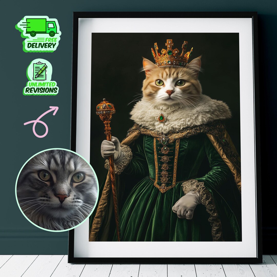 Queen Pet Portrait Royal Dog Painting Custom Pet Artwork for Cat Lovers ...