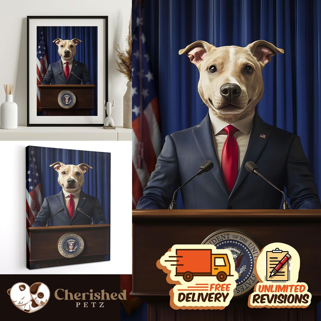 Custom Pet Portrait: US President Funny Pet Art - Canvas or Poster - Etsy