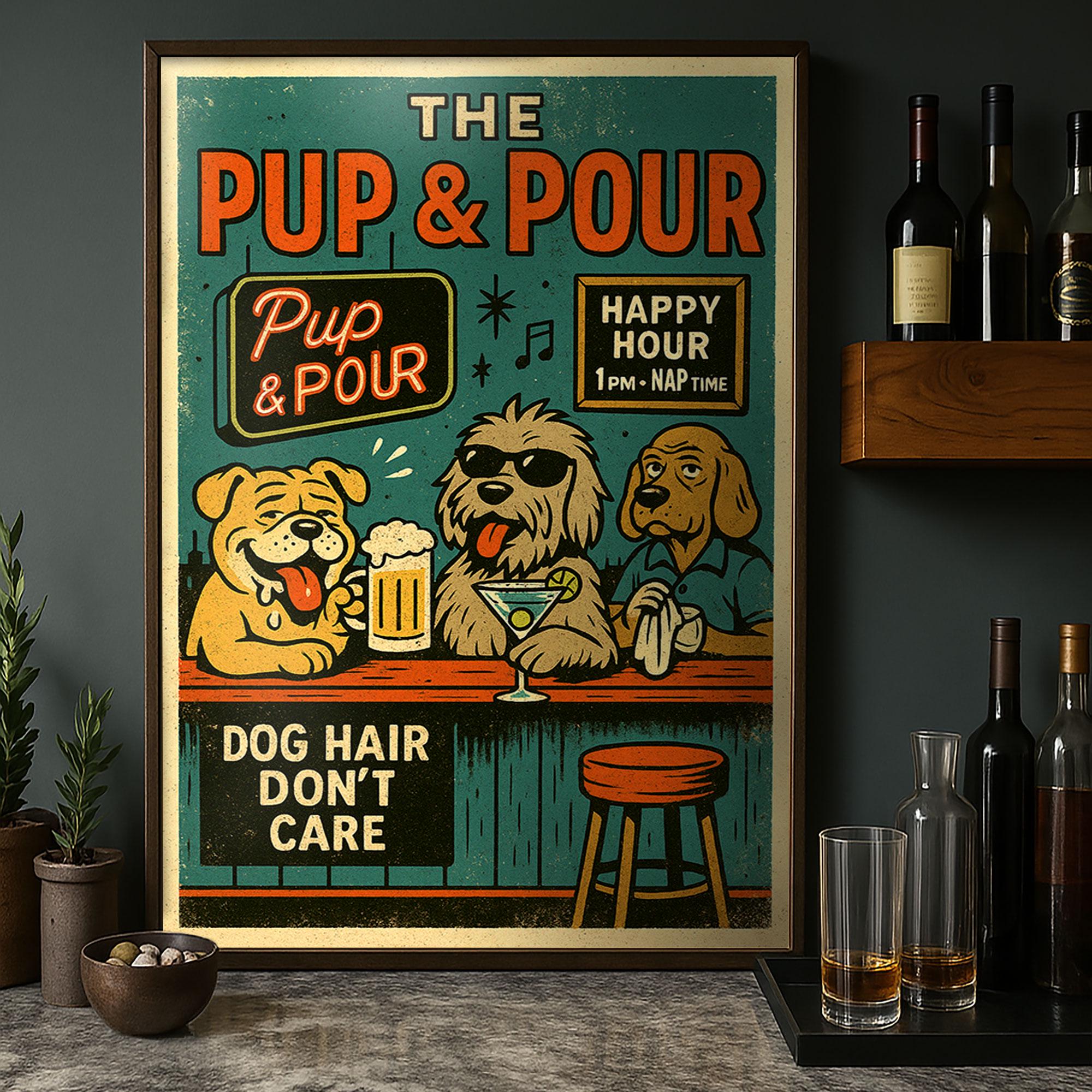 Funny Dog Bar Art Print: Vintage Pup & Pour Martini Poster - Etsy