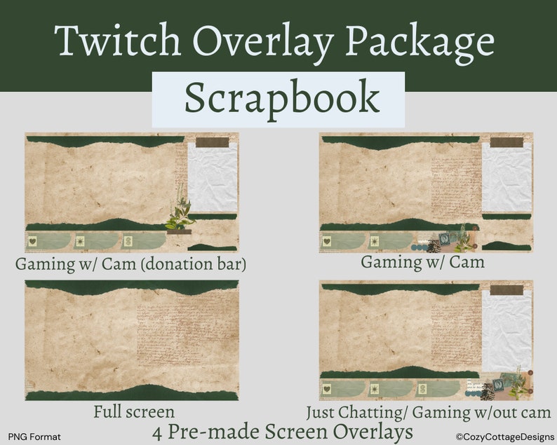 Scrapbook Theme Overlay Package | Twitch Overlay | Beige | Blue | Sage ...