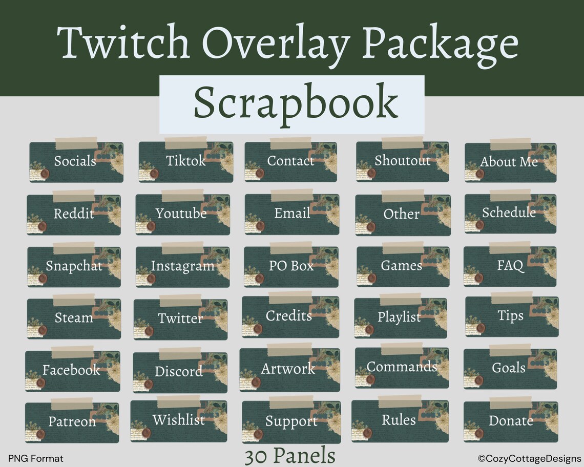Scrapbook Theme Overlay Package | Twitch Overlay | Beige | Blue | Sage ...