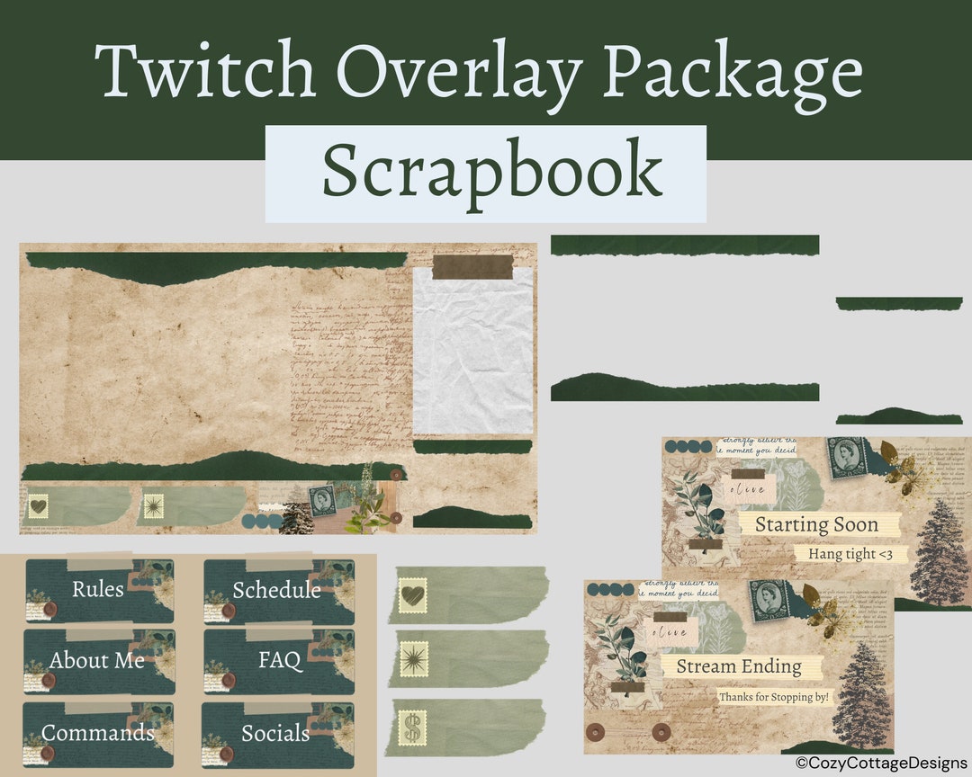 Scrapbook Theme Overlay Package | Twitch Overlay | Beige | Blue | Sage ...