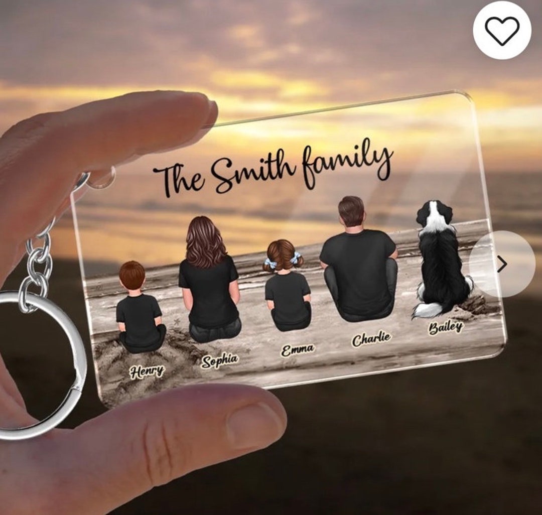 Family Sitting Back View Vintage Background Acrylic Keychain, Father's ...