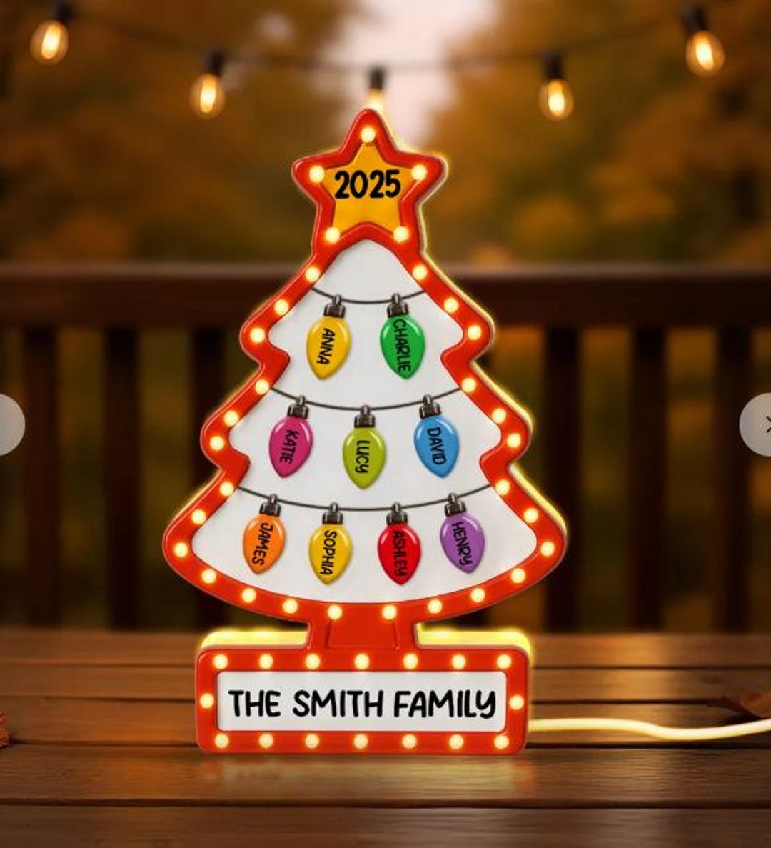 Christmas Tree Marquee Texture Family Members Names Personalized LED ...