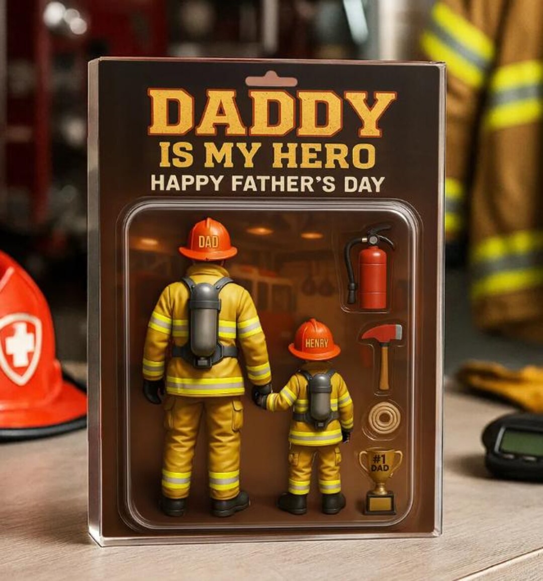 2D Best Firefighter' Dad Custom Figure the Best Dad With Kids' Names ...