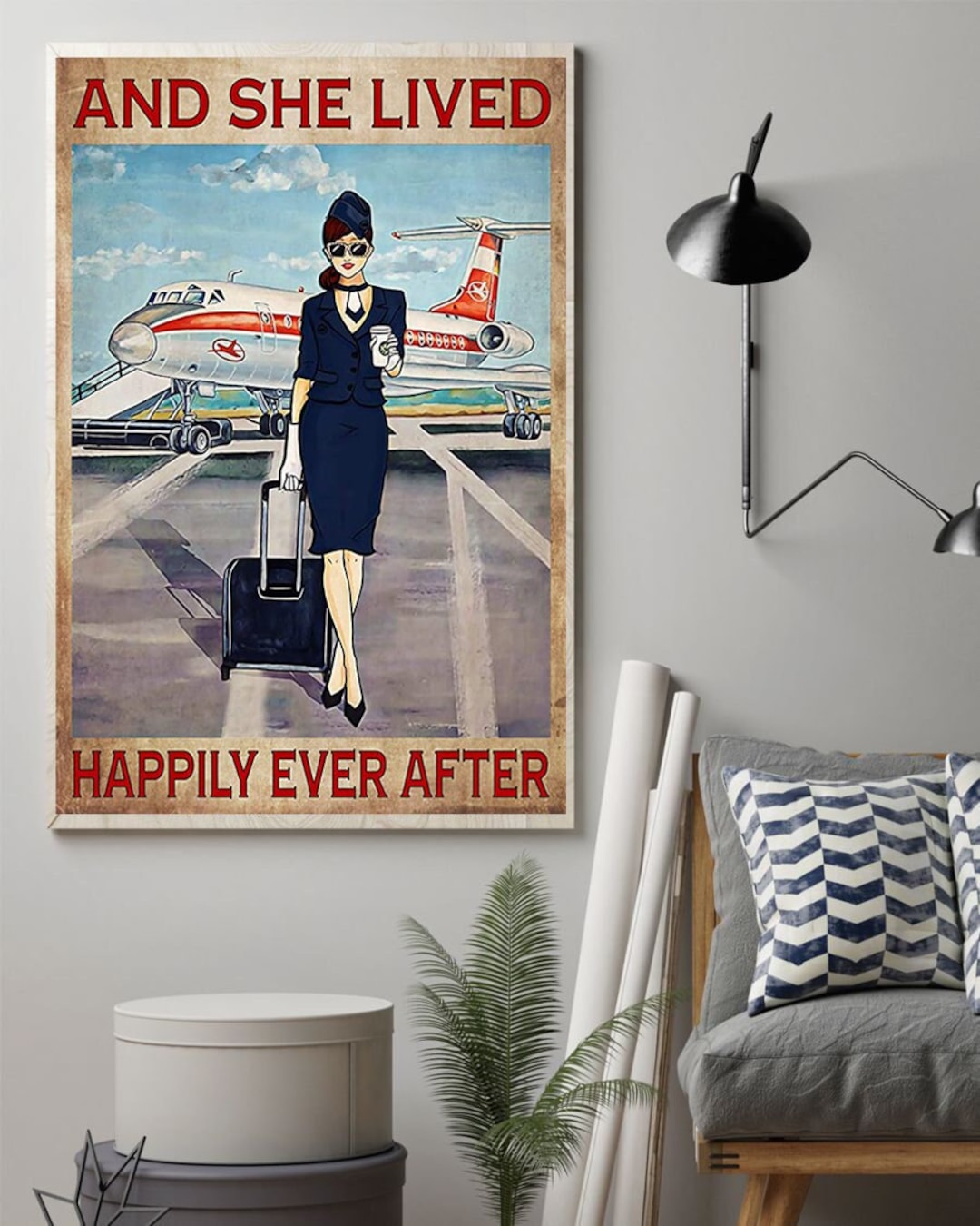 Personalized Flight Attendant and She Lived Happily Ever After Poster ...