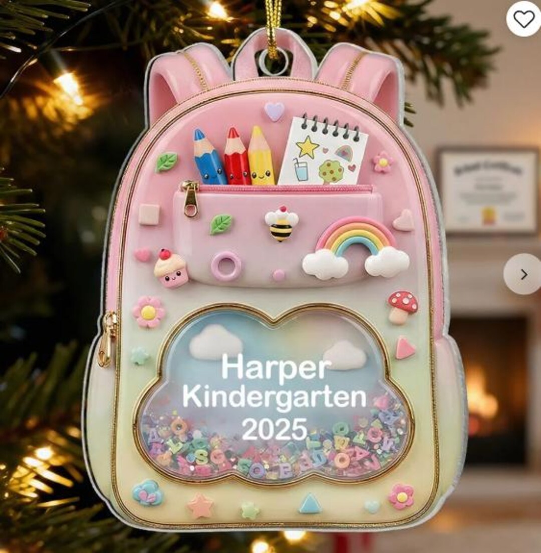 2D Flat Kid School Backpack Personalized 2D Acrylic Ornament, School ...