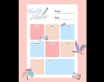 Weekly Planner Pink & Blue - Digital Download - Etsy