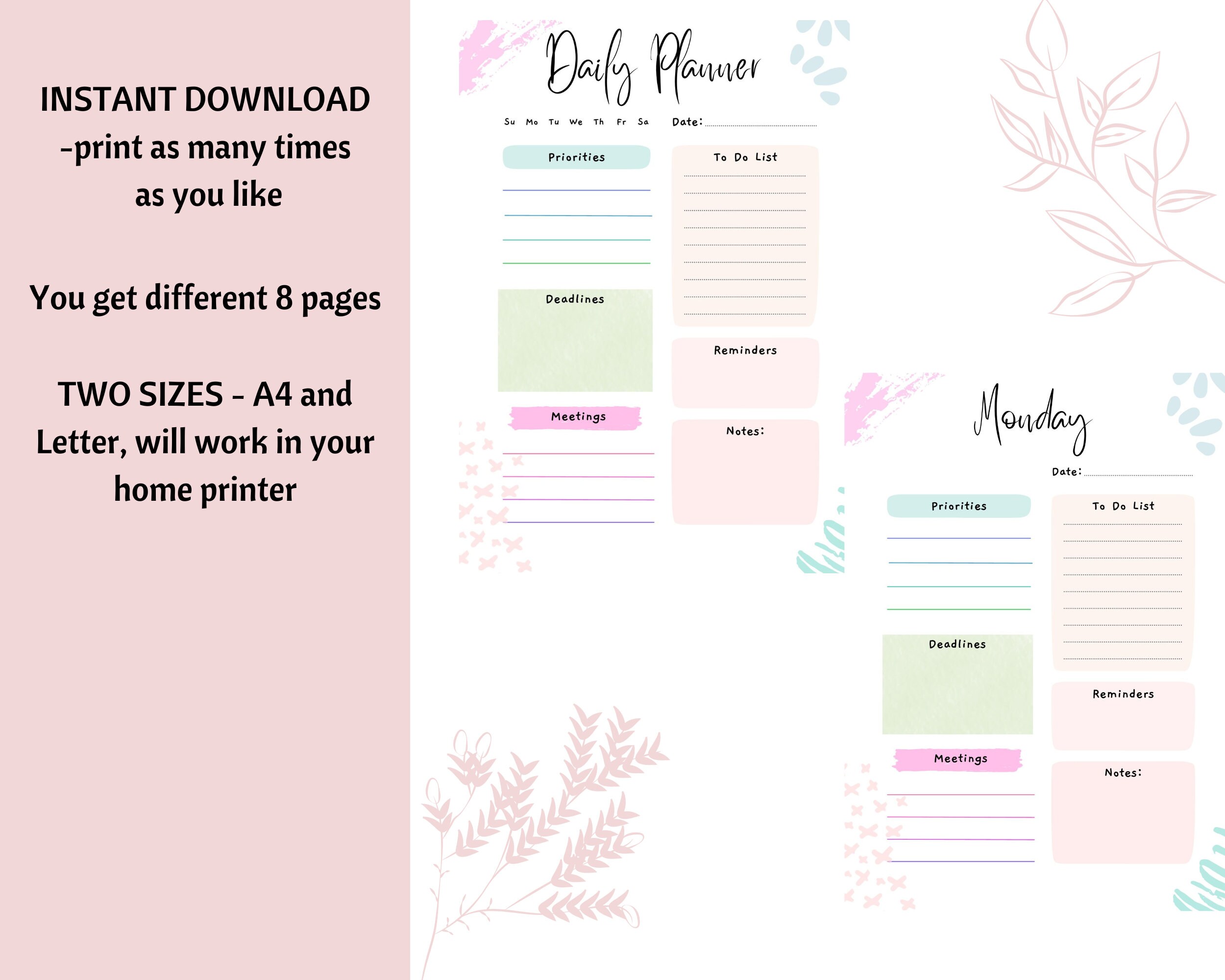 EDITABLE DAILY PLANNER | Printable Daily Planner | Work Day Diary ...
