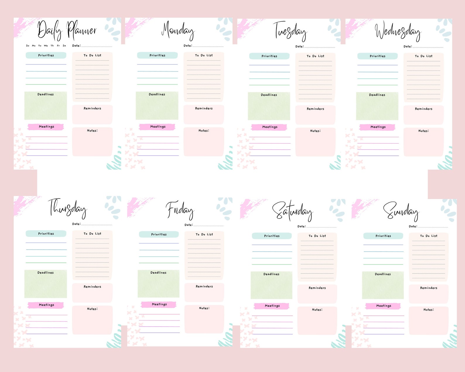 EDITABLE DAILY PLANNER | Printable Daily Planner | Work Day Diary ...