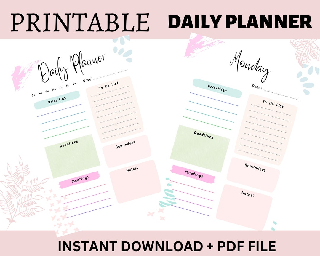 EDITABLE DAILY PLANNER | Printable Daily Planner | Work Day Diary ...
