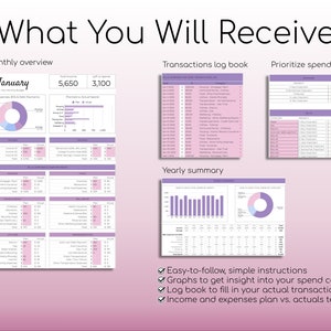 Monthly Budget Spreadsheet | Bright Lilacs Palette | Simple Annual ...