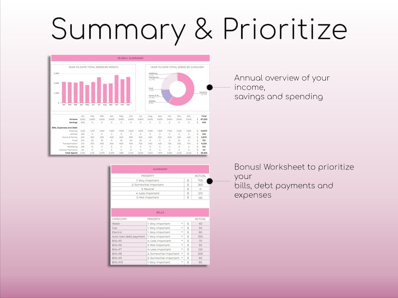 Monthly Budget Spreadsheet Pink Vibes Palette Simple - Etsy