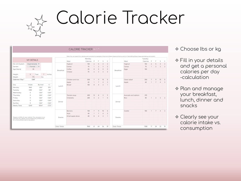 Weight Loss & Fitness Tracker Google Sheets Calorie - Etsy Canada