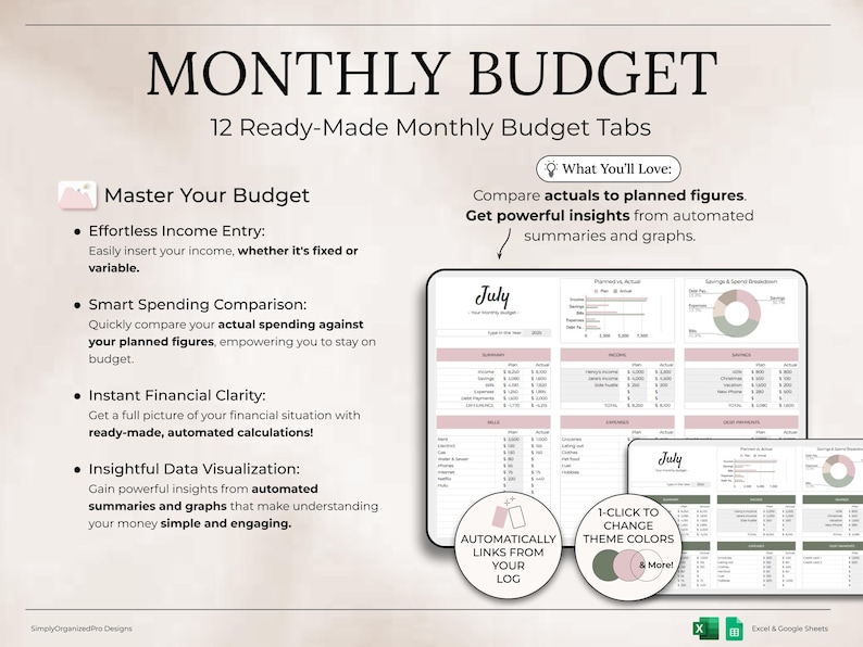Monthly Budget Spreadsheet | Excel Budget Template | Simple Annual ...