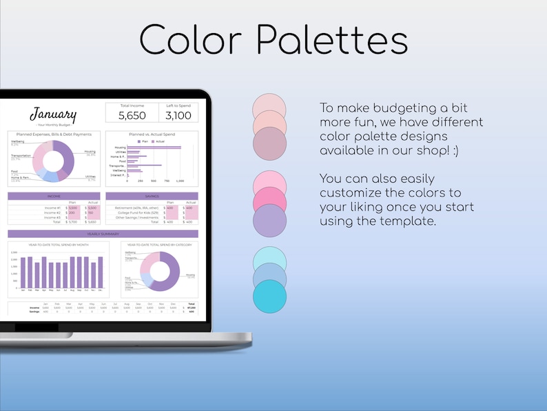 Monthly Budget Spreadsheet | Calming Blues Palette | Simple Annual ...