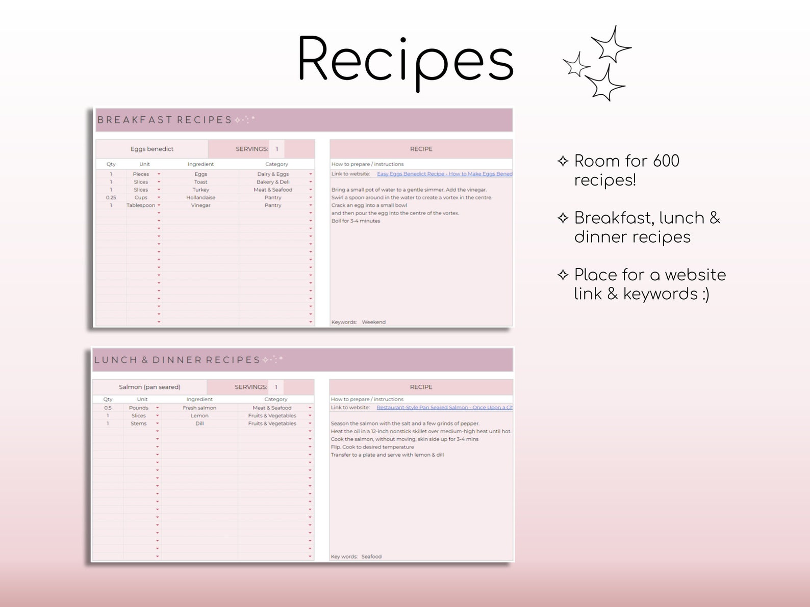 Weekly Meal Planner and Grocery List Google Sheets Digital Template ...