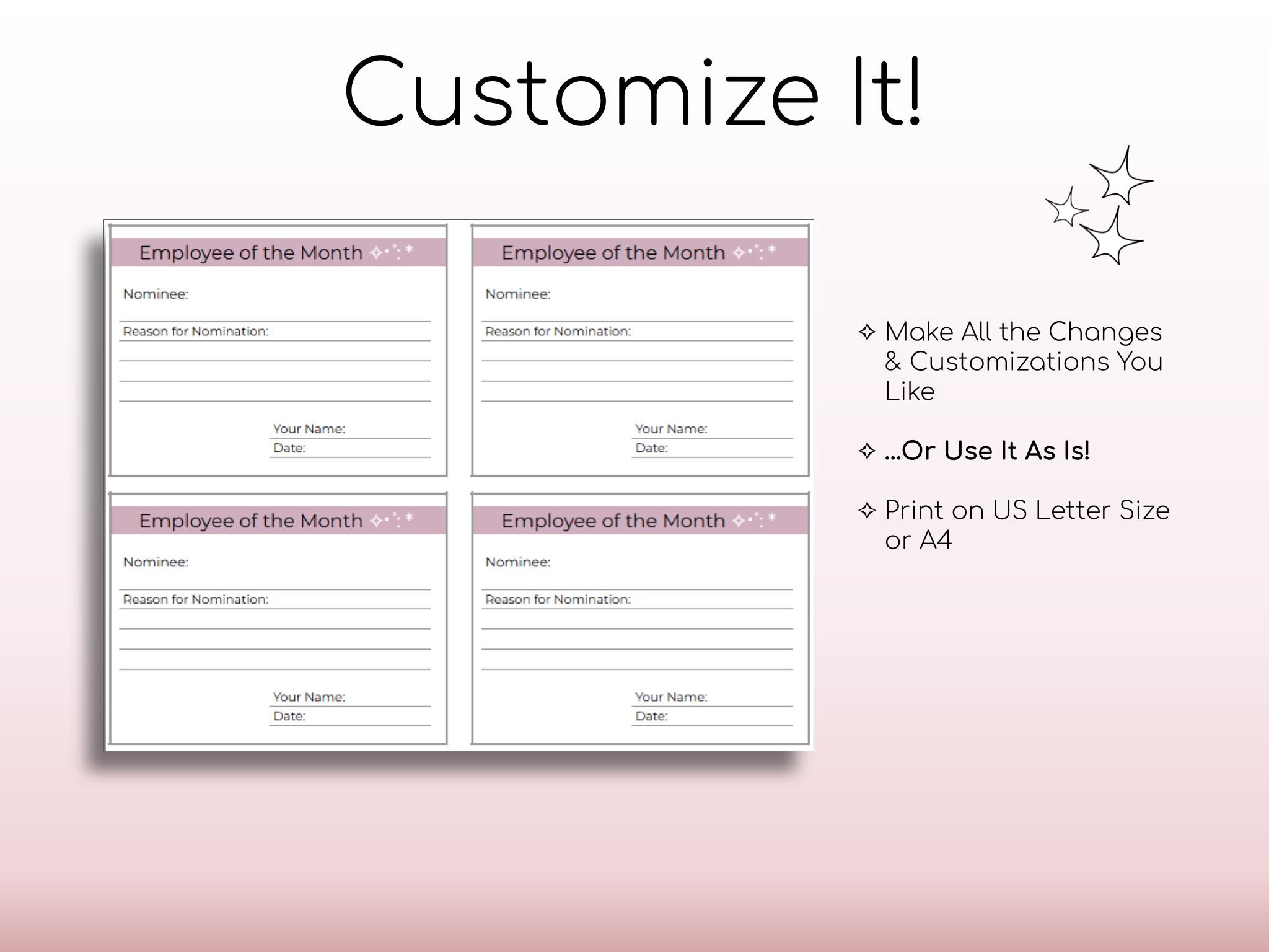 Employee of the Month | Editable Nomination Template | Nomination Card ...