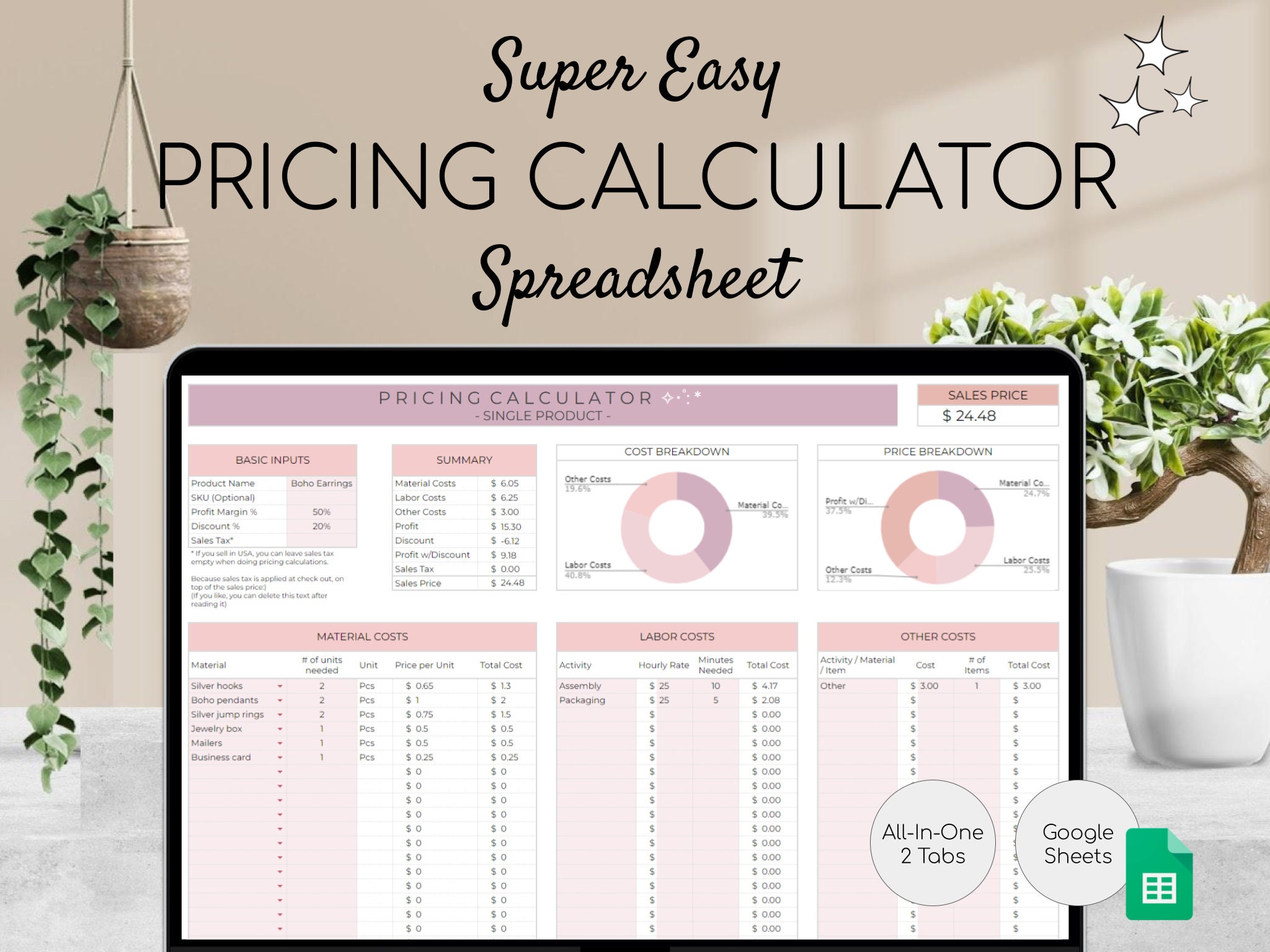 Pricing Calculator Spreadsheet | Small Business Template | Product ...