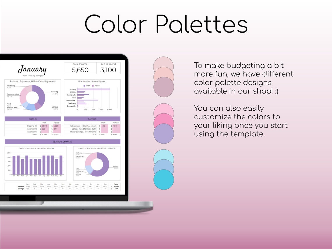 Monthly Budget Spreadsheet Pink Vibes Palette Simple - Etsy