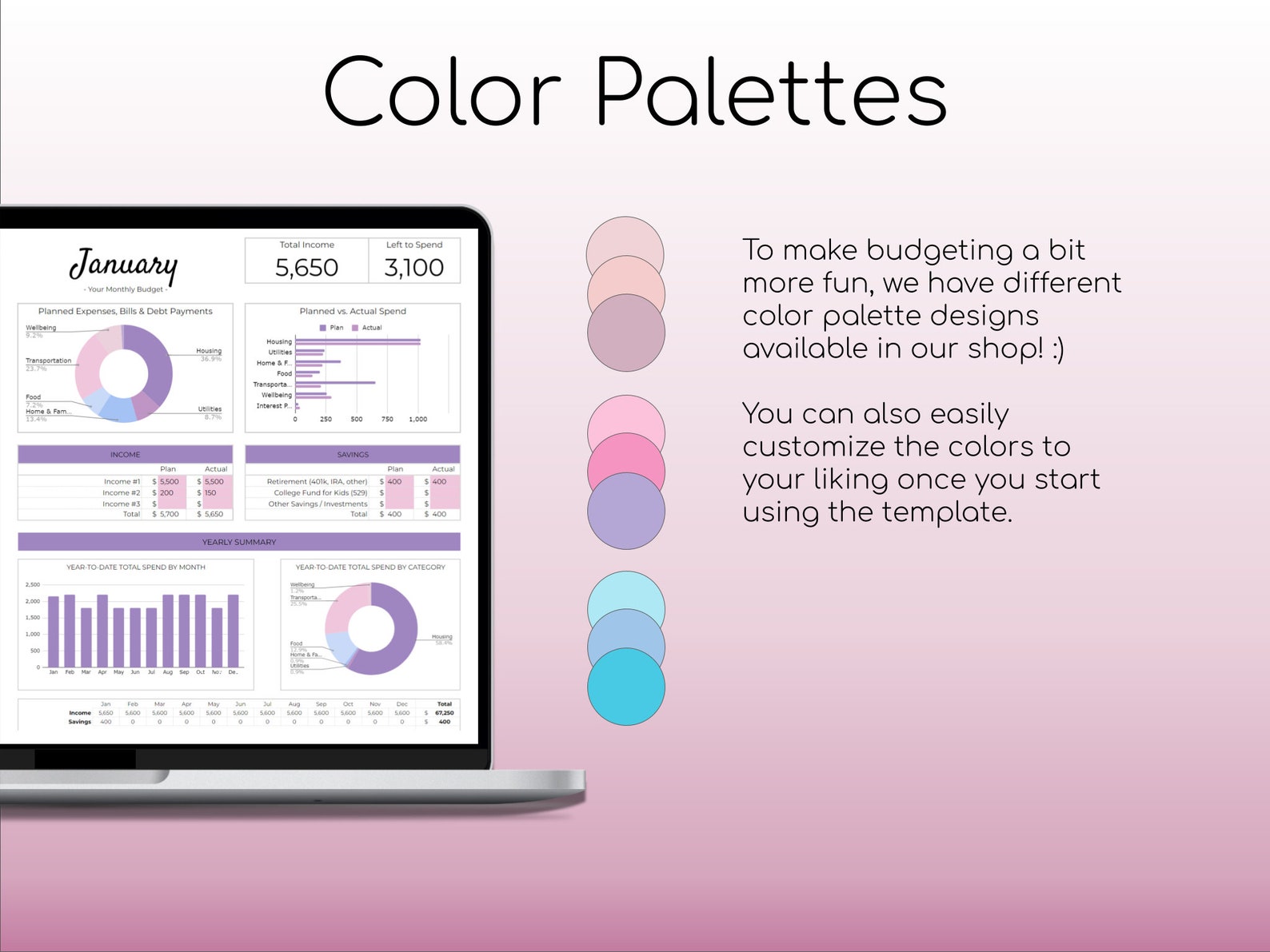 Monthly Budget Spreadsheet Pink Vibes Palette Simple - Etsy
