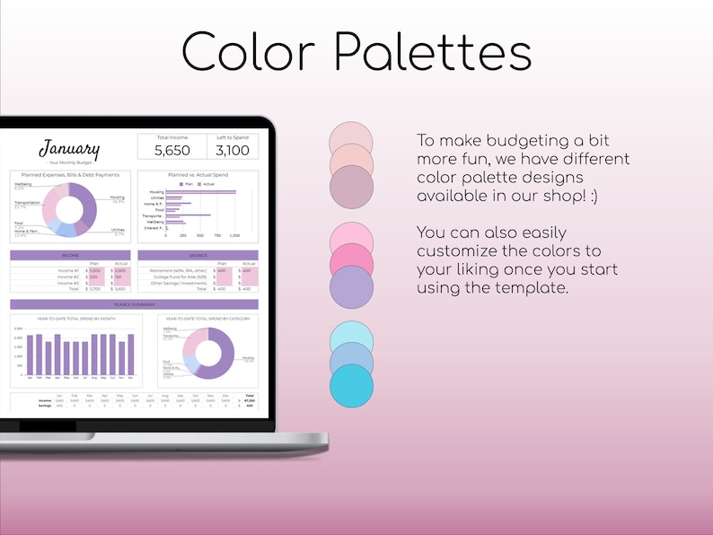 Monthly Budget Spreadsheet Blush Pink Palette Simple - Etsy