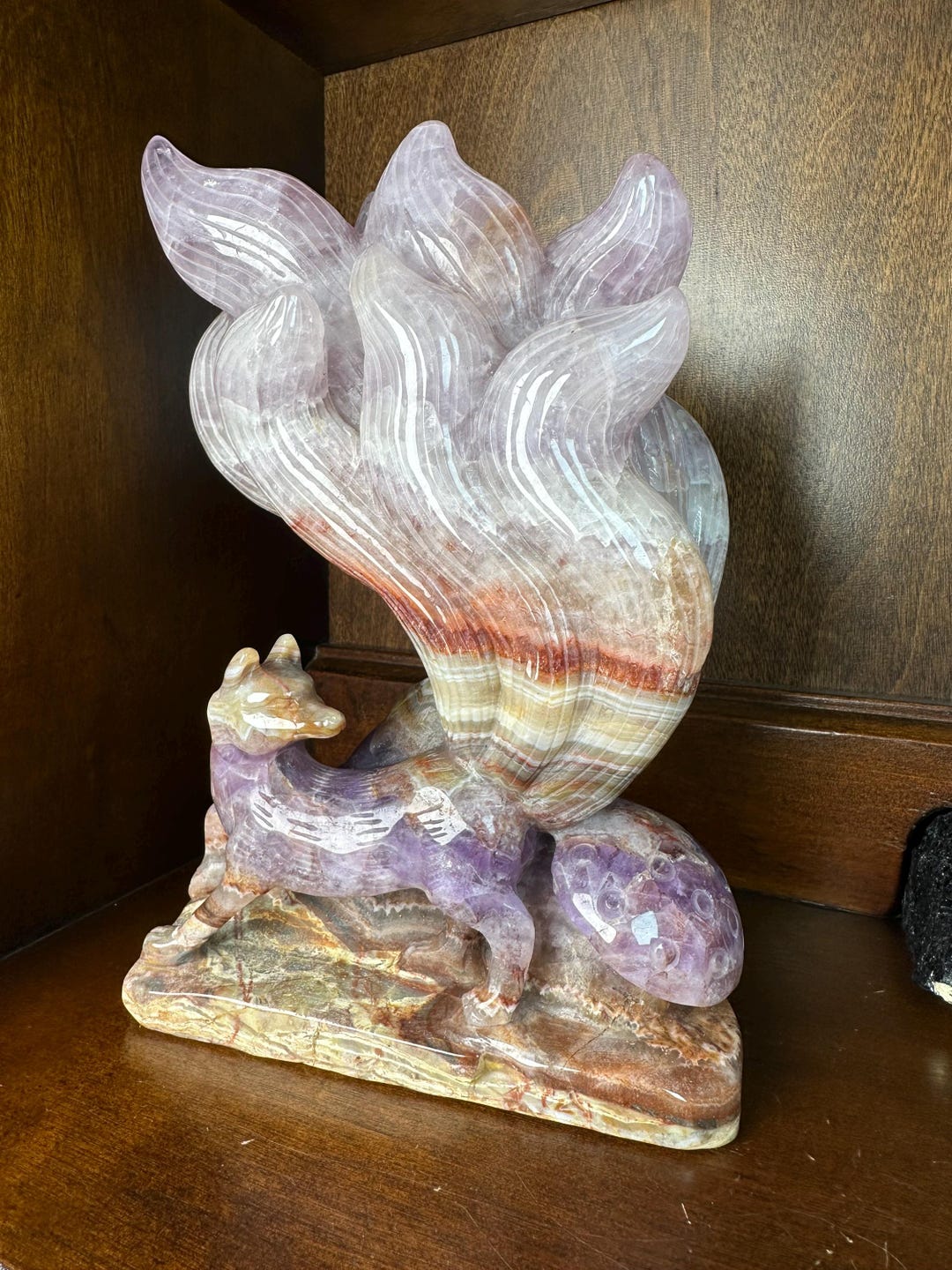 Gorgeous Nine-tailed Fox Kitsune Carving in Crazy Mexican Lace Agate ...