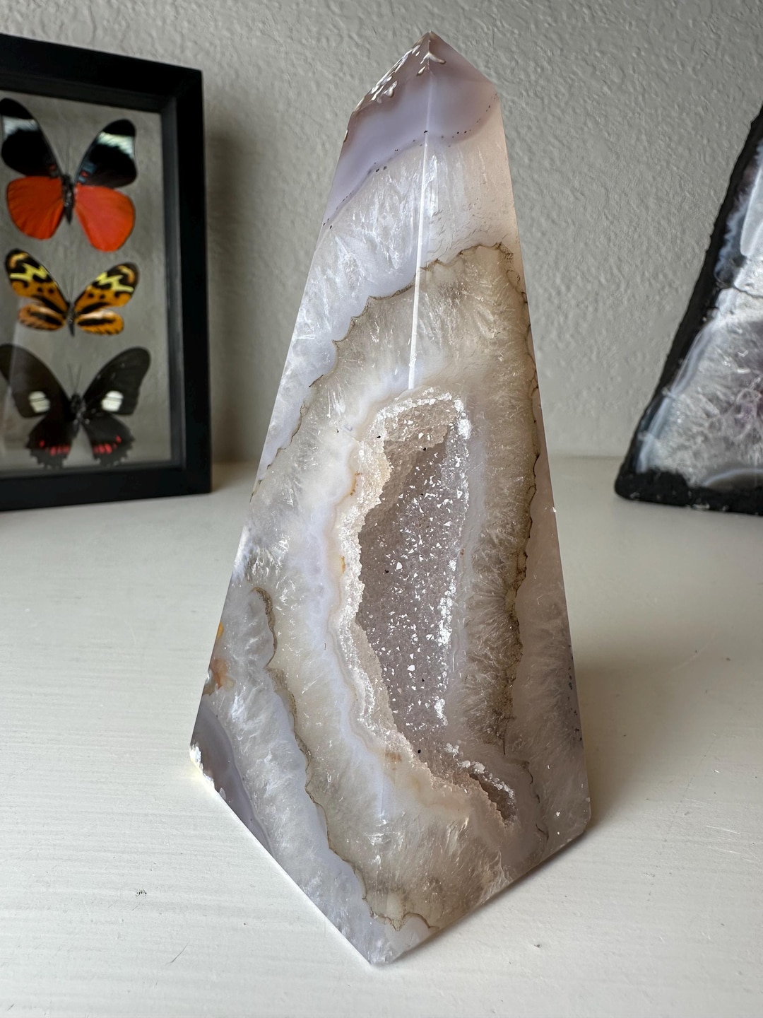 Brazilian Agate Obelisk: Moody 5" Pyramid With Druzy Geode Center - Etsy