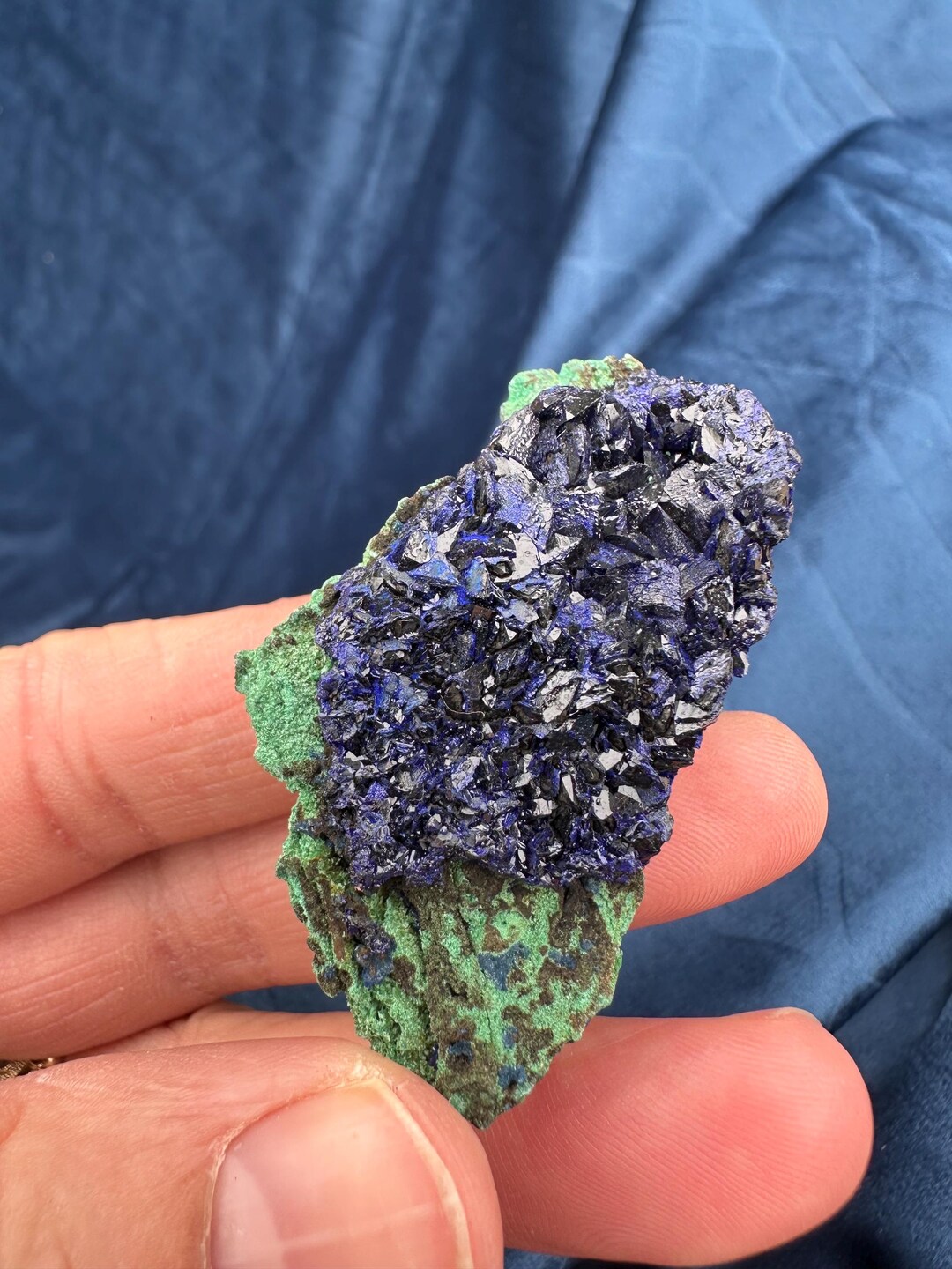 Lustrous Deep Blue Azurite Crystals With Vibrant Green Malachite ...
