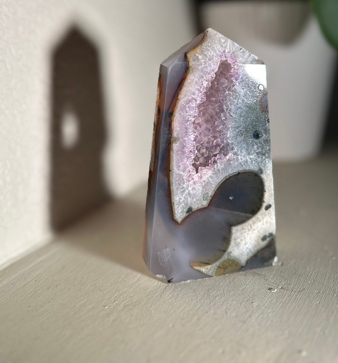 Stunning Purple Amethyst Agate Tower Slice With Druzy Portal and Unique ...