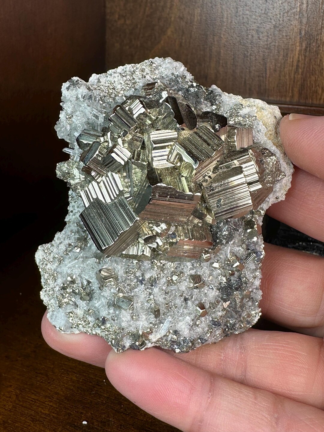 Shiny Golden Pyrite Cluster With Baby Quartz Crystals Pyrite & Clear ...