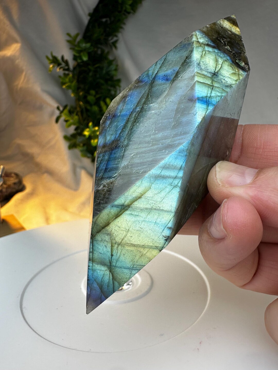Flashy Double Terminated Diamond Labradorite Carving | Hand-carved ...