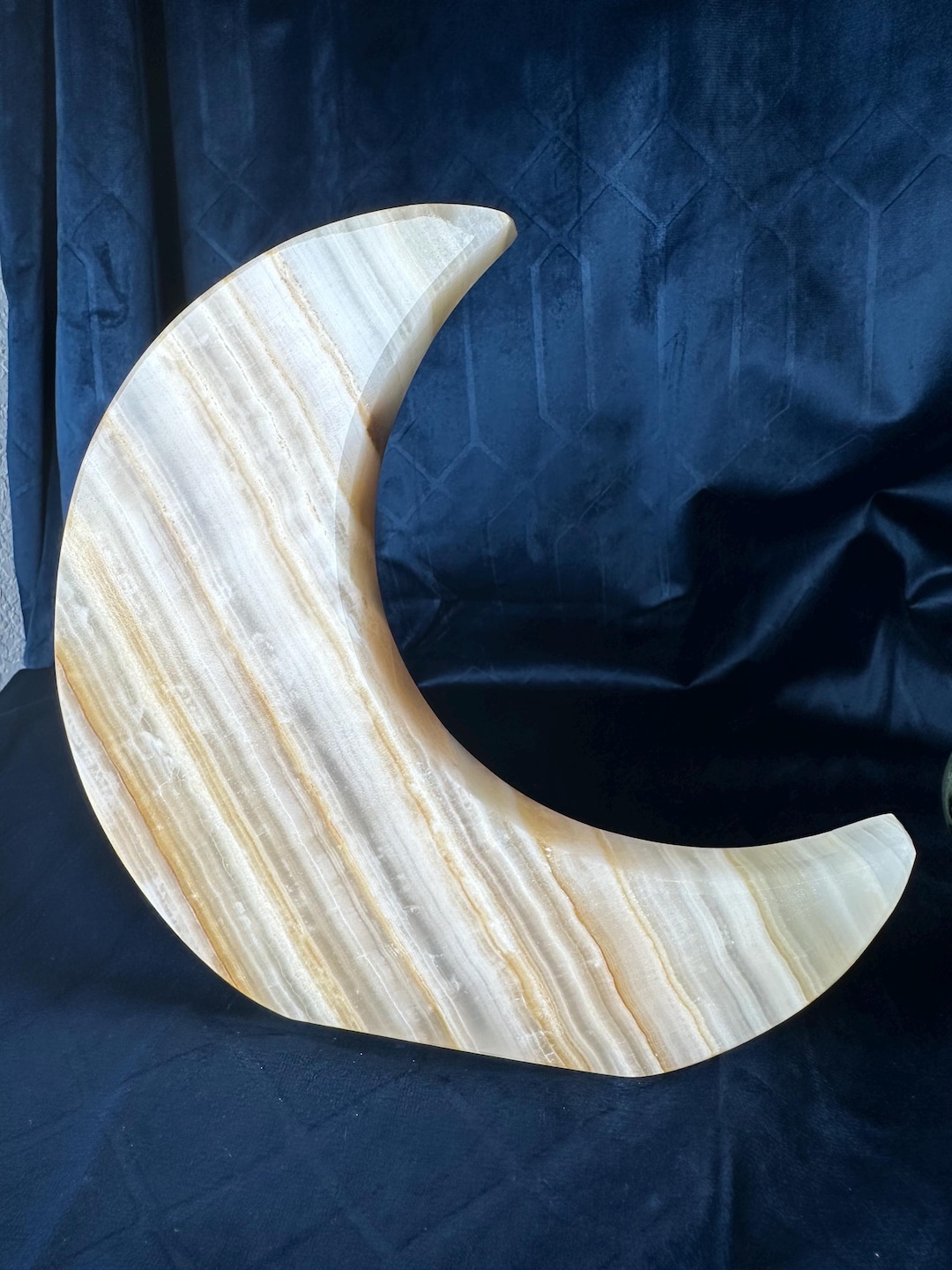 Yellow Moon Stone: Hand-carved Mexican Onyx Crescent Moon, Celestial ...