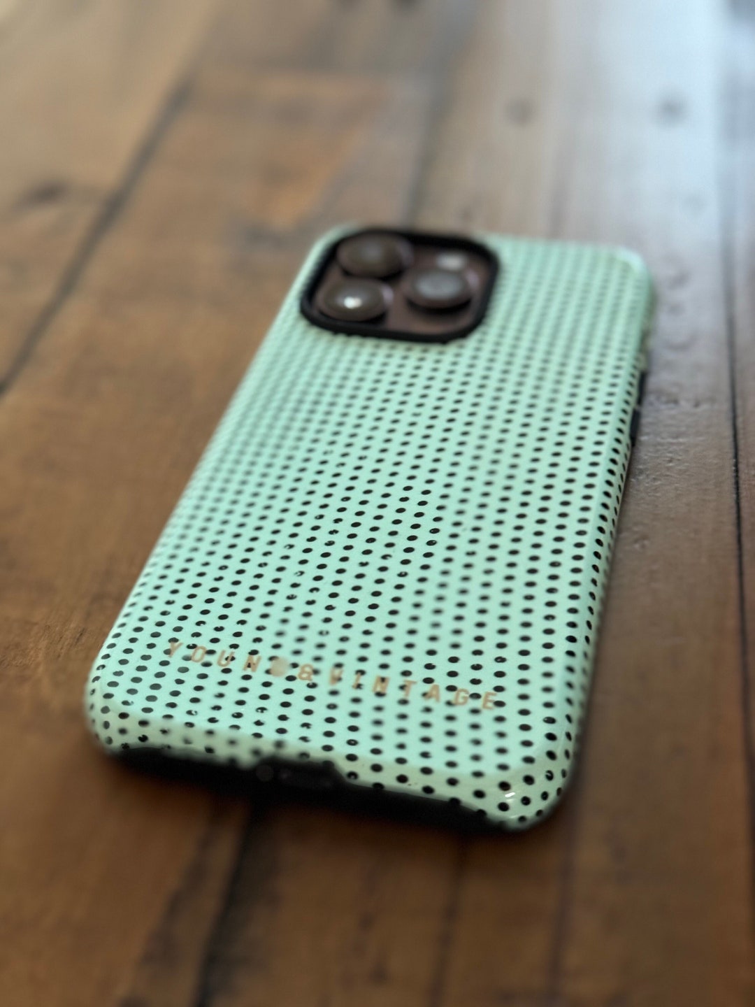 Minty Dots Phone Case - Black Dots Pattern - Gold Font - Apple - iPhone ...