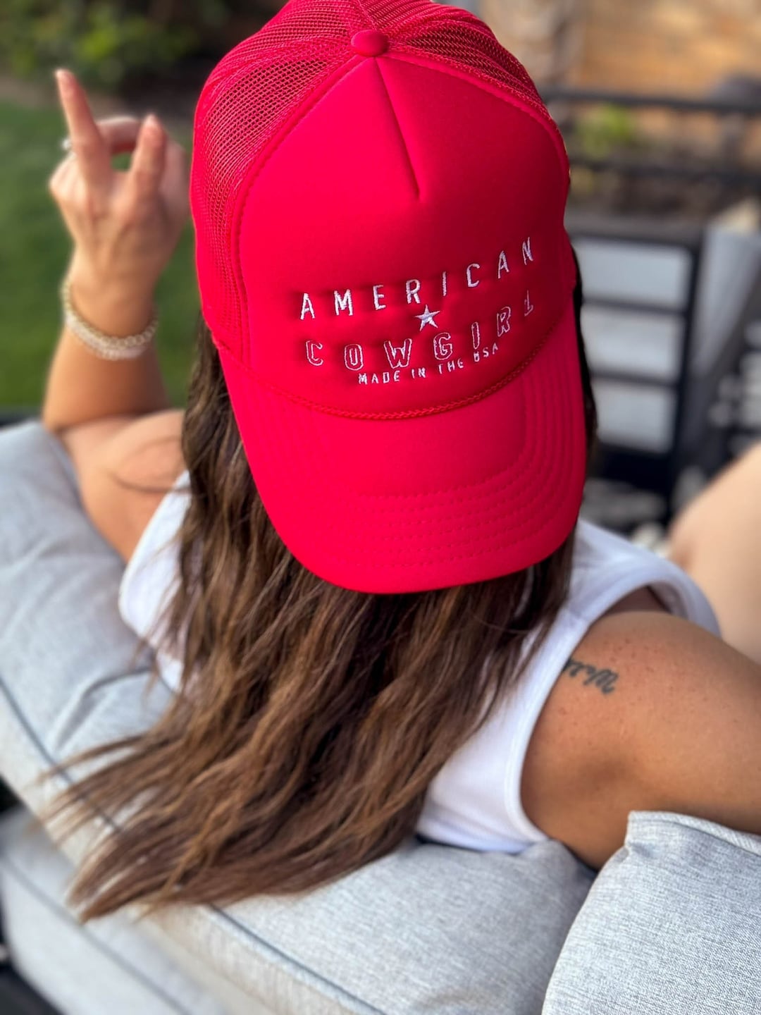 American Cowgirl - Red Trucker Hat - Cowgirl Hat - USA - 4th of July ...