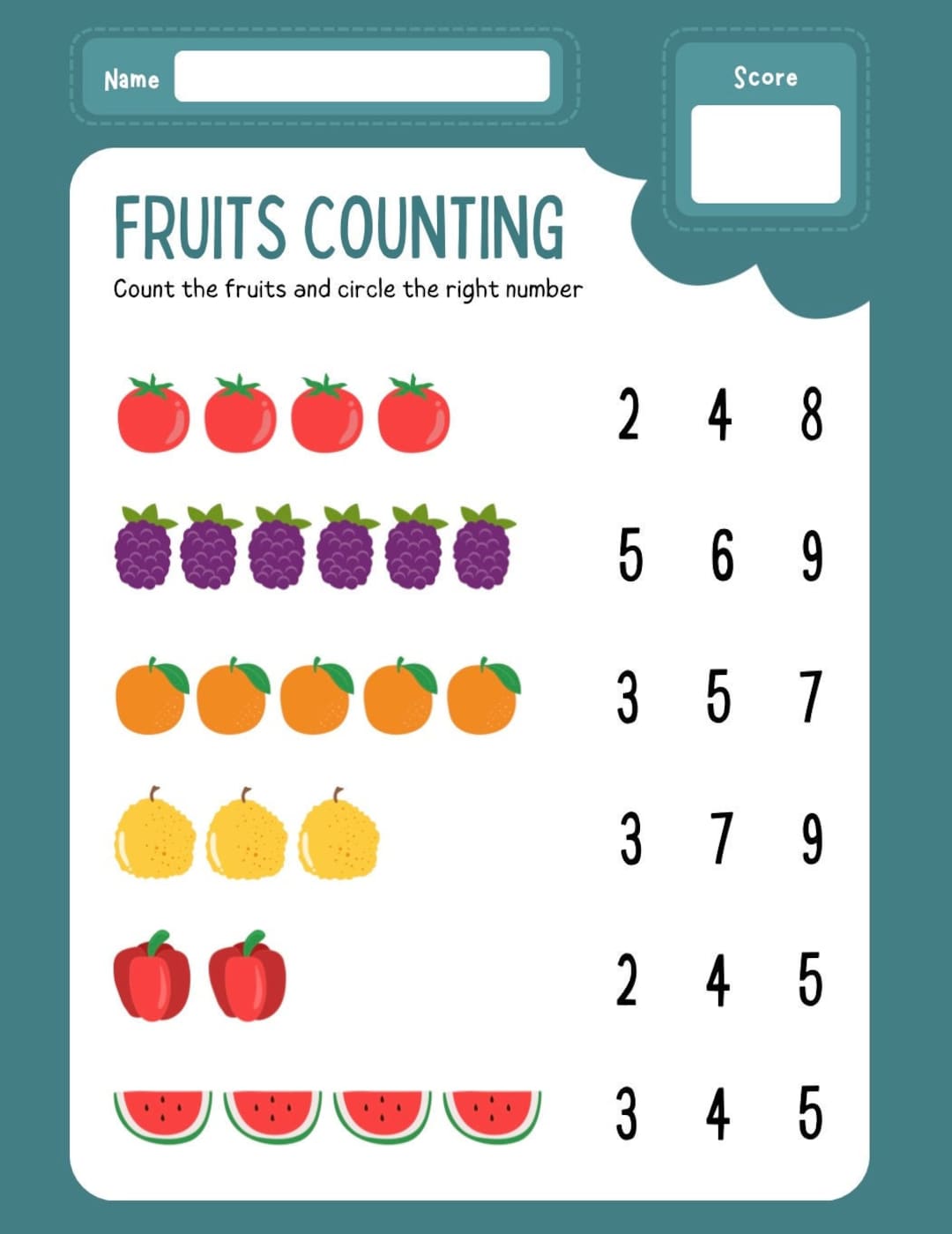 Pre-k Fruit Counting - Etsy