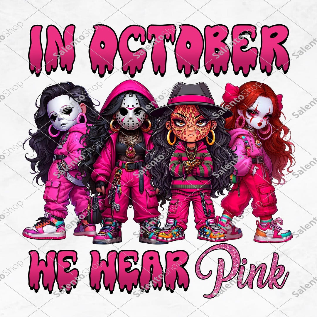 In October We Wear Pink Png, Halloween Horror Characters Png, Pink ...