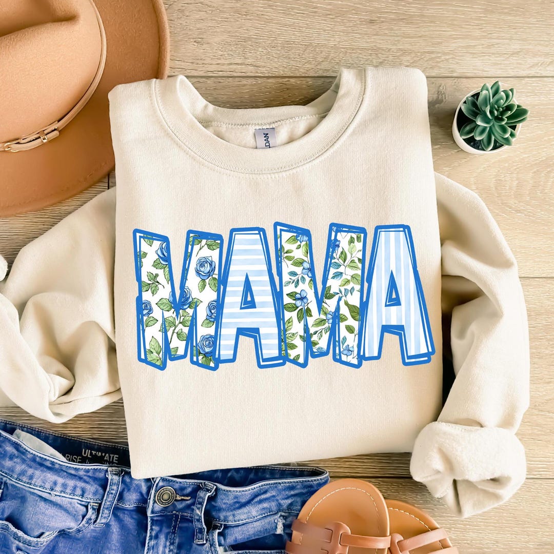 Mama Blue Floral Png, Mama Floral Png, Mama Flower Png, Preppy Mama Png ...