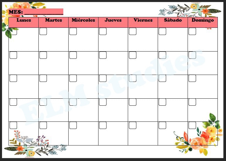 Calendario Mensual Vacio En Español Color 2 - Etsy