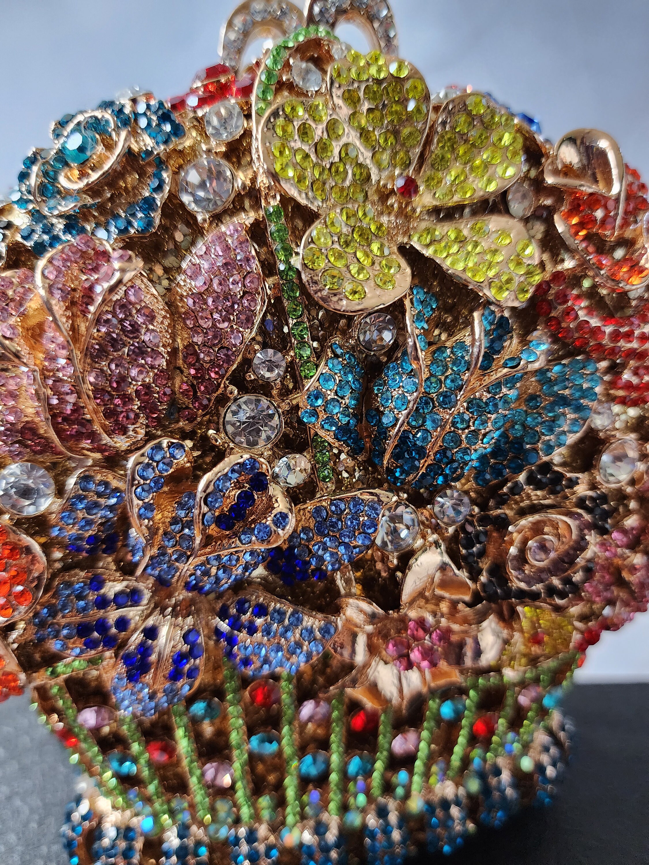Statement Colorful Rhinestone Floral Clutch/ Evening Clutch/ Rainbow ...