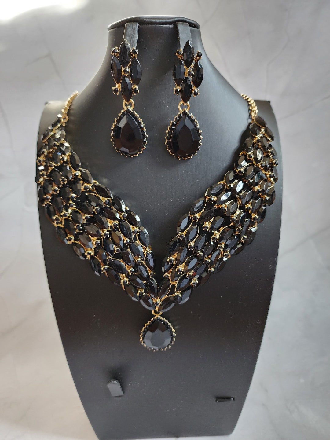 Elegant Black and Gold Statement Necklace Set/wedding Jewelry/ Necklace ...