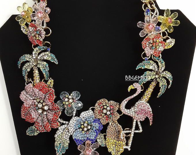 Floral Flamingo Statement Rhinestone Necklace/ Statement Necklaces ...